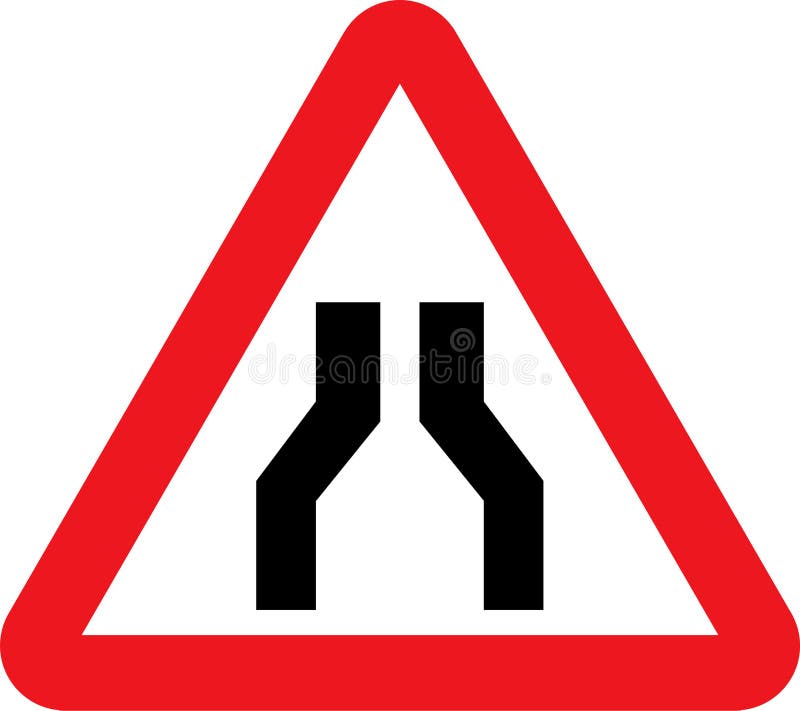 Narrow Road Ahead Traffic Sign Vector Icon - Yellow and Red Colored ...