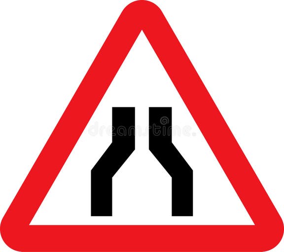 Road Narrows on Both Sides Sign Vector Illustration. Drawing of of ...