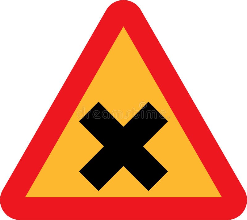 Cross Road Traffic Sign Vector Drawing. Graphics of Triangular Hazard ...