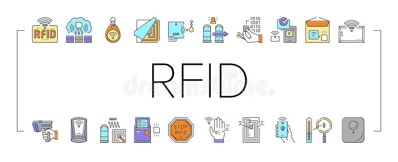 Rfid Chip Technology Collection Icons Set Vector . Stock Vector ...