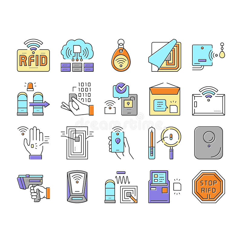 Rfid Chip Technology Collection Icons Set Vector . Stock Vector ...