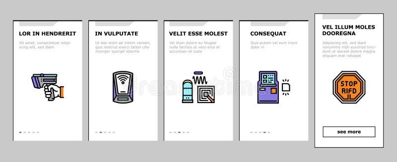 Rfid Chip Technology Onboarding Icons Set Vector Stock Vector ...