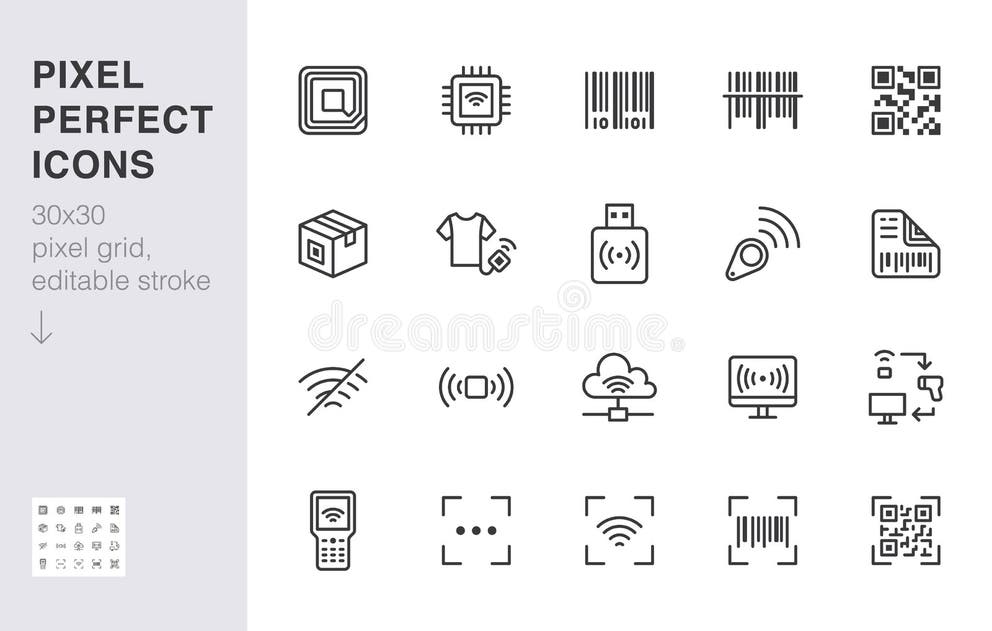 RFID, Qr Code, Barcode Line Icon Set. Price Tag Scanner Label Reader ...