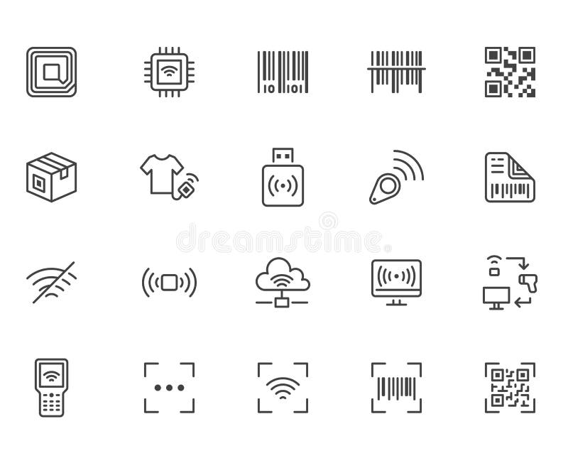 RFID, Qr Code, Barcode Line Icon Set. Price Tag Scanner, Label Reader ...