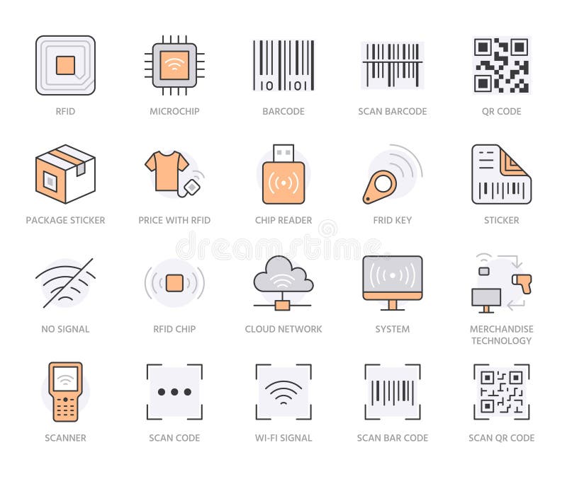 RFID, Qr Code, Barcode Line Icon Set. Price Tag Scanner, Label Reader ...