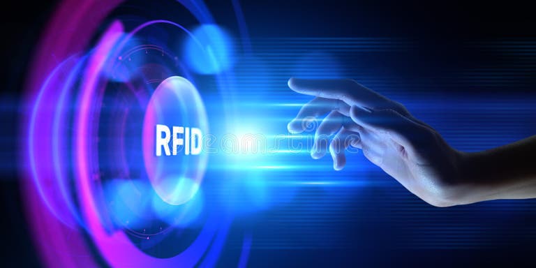 RFID Radio Frequency Identification. Hands Pressing Button Virtual ...