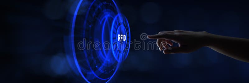 RFID Radio Frequency Identification. Hands Pressing Button Virtual ...