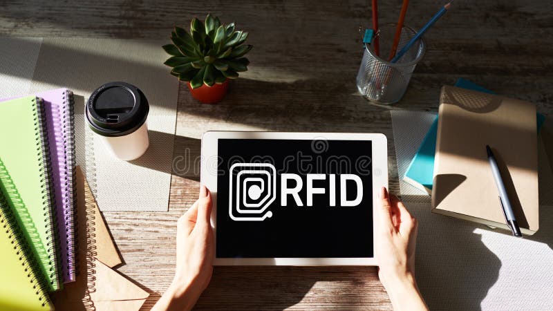 RFID Radio Frequency Identification Technology Concept on Device Screen ...