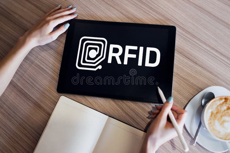 RFID Radio Frequency Identification Technology Concept on Device Screen ...
