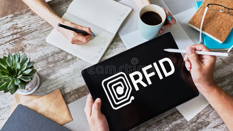 RFID Radio Frequency Identification Technology Concept on Device Screen ...