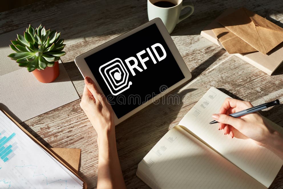 RFID Radio Frequency Identification Technology Concept on Device Screen ...