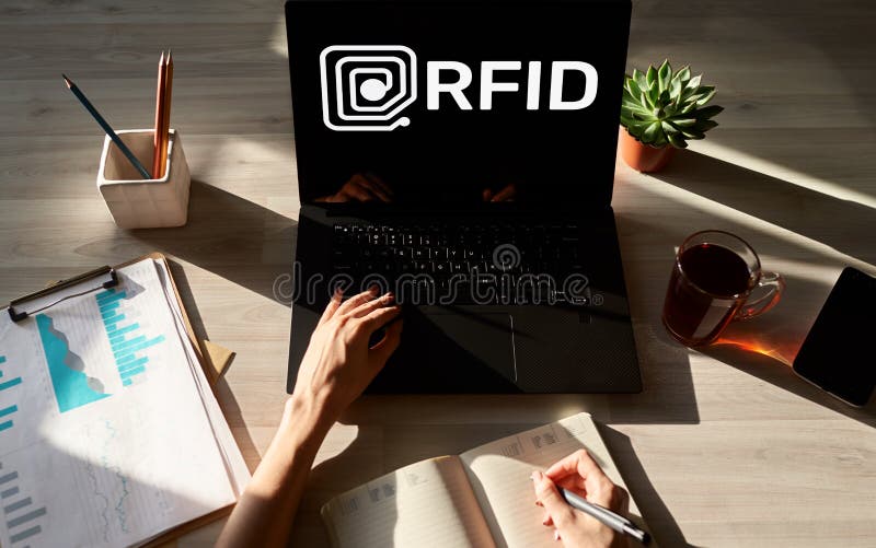 RFID Radio Frequency Identification Technology Concept on Device Screen ...