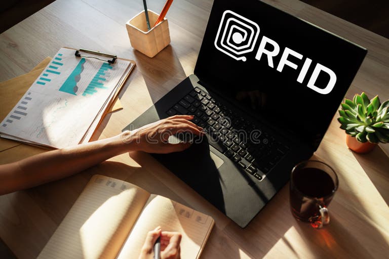 RFID Radio Frequency Identification Technology Concept on Device Screen ...