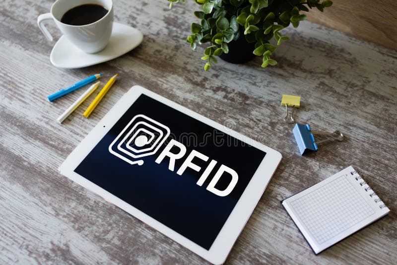 RFID Radio Frequency Identification Technology Concept on Device Screen ...