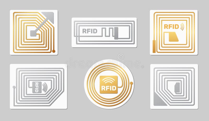 RFID Tags. Golden and Silver Radio Frequency Identification Stickers ...