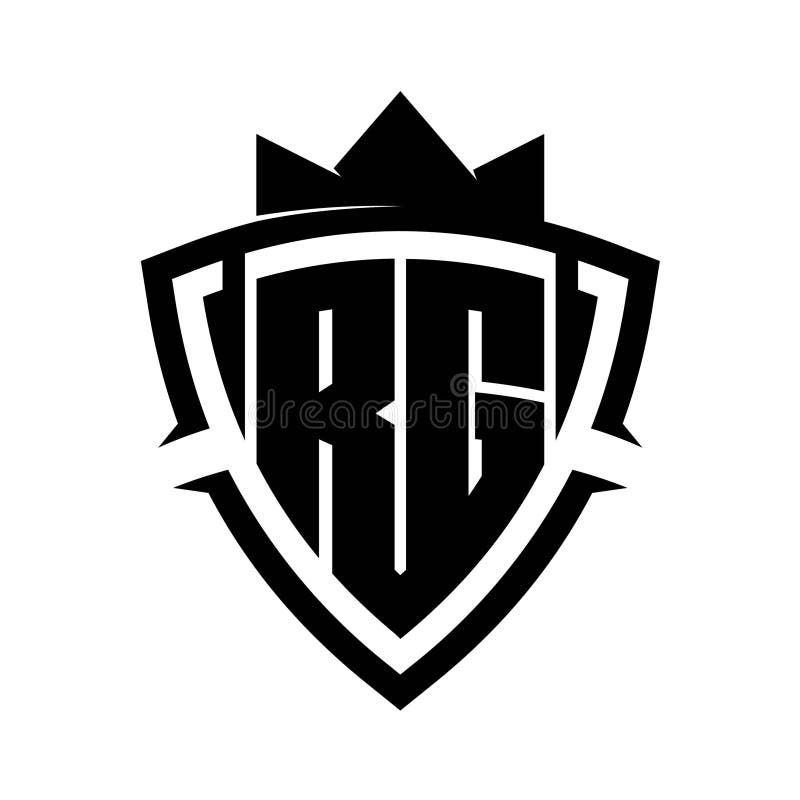 RG Letter Bold Monogram Triangle Curve Shield Shape with Crown Black ...