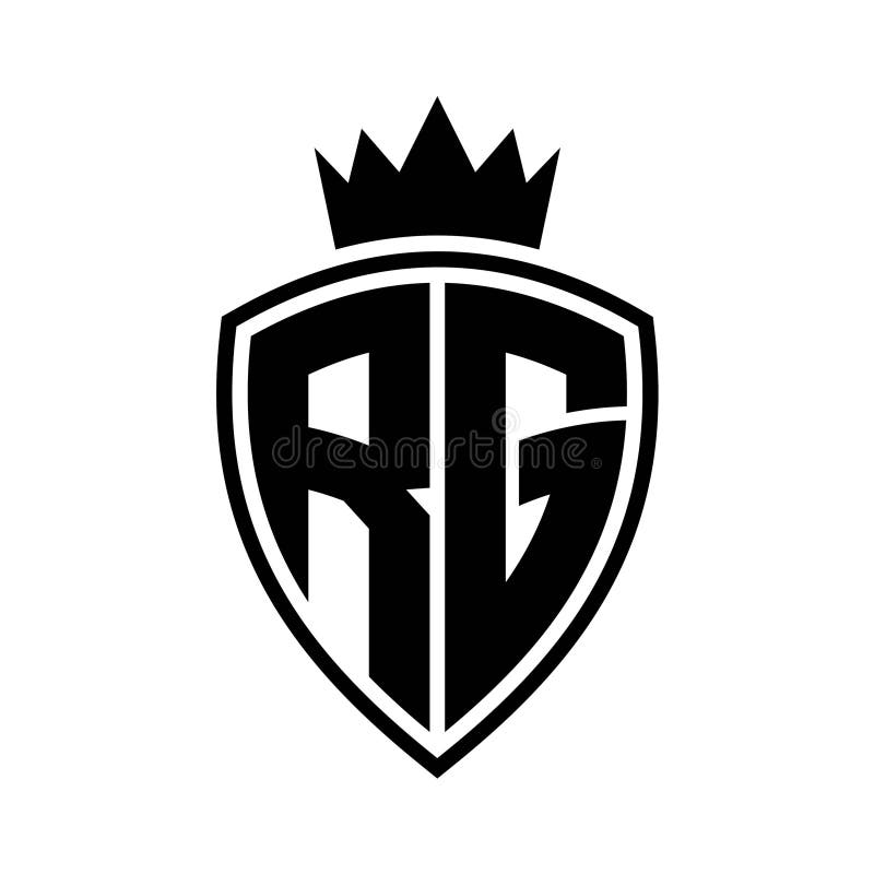 RG Letter Monogram Shield and Crown Outline Shape with Black and White ...