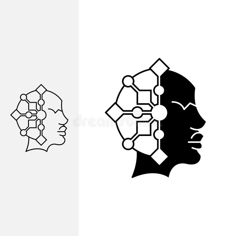 Thinker Logo Design Template Sign. Line Art Style and Silhouette ...