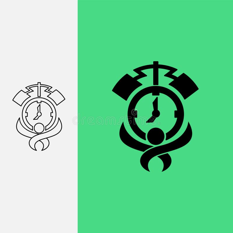 Abstract Man Raising Alarm Clock, Logo Design Template Sign. Monoline ...