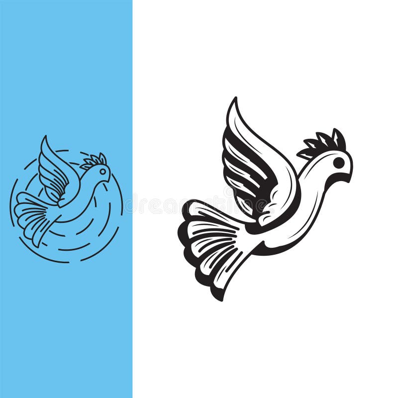 Dove Logo, Flying Flapping Its Wings. Line Art Style and Silhouette ...