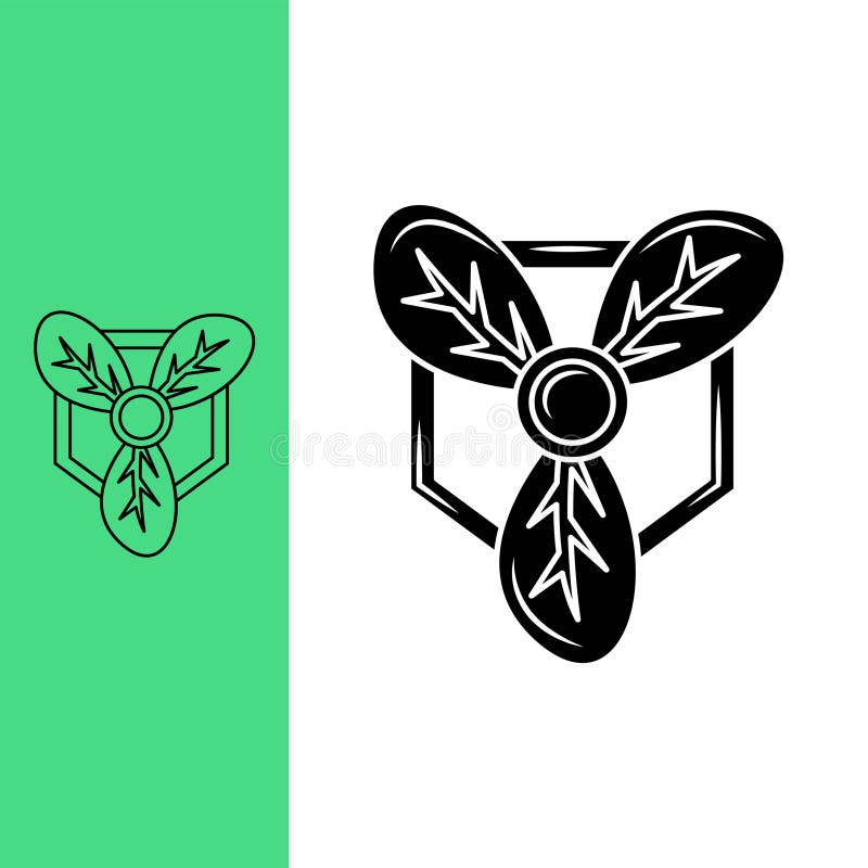 Three Leaf Logo Combined with a Shield, Line Art Style and Silhouette ...