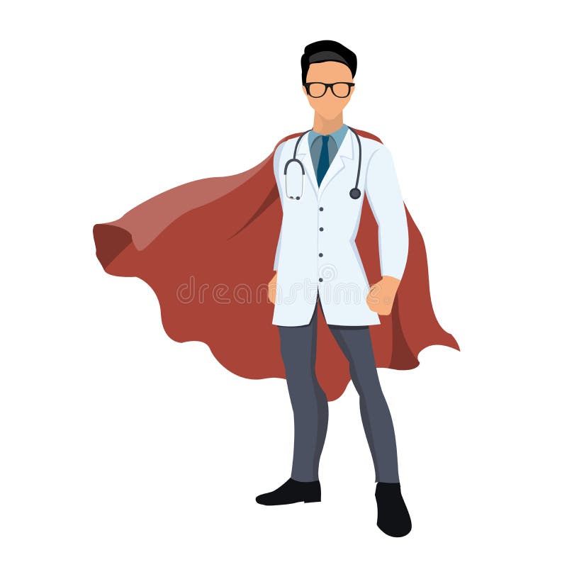 Cartoon Super Hero Doctor with Red Cape Stock Vector - Illustration of ...
