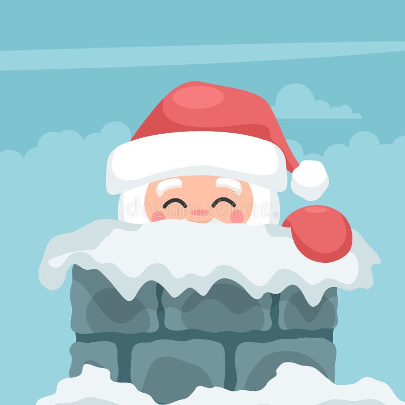 Design of Santa Claus Peeking Out of the Fireplace on Merry Christmas ...