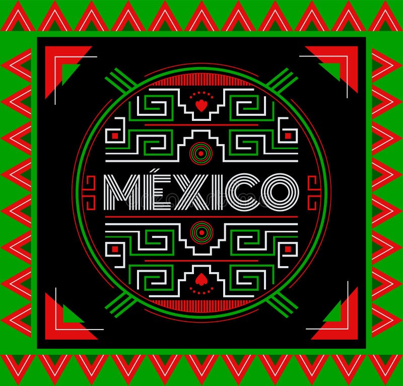 Mexico Maya Aztec Emblem Elements Design Flag Colors Stock Vector ...