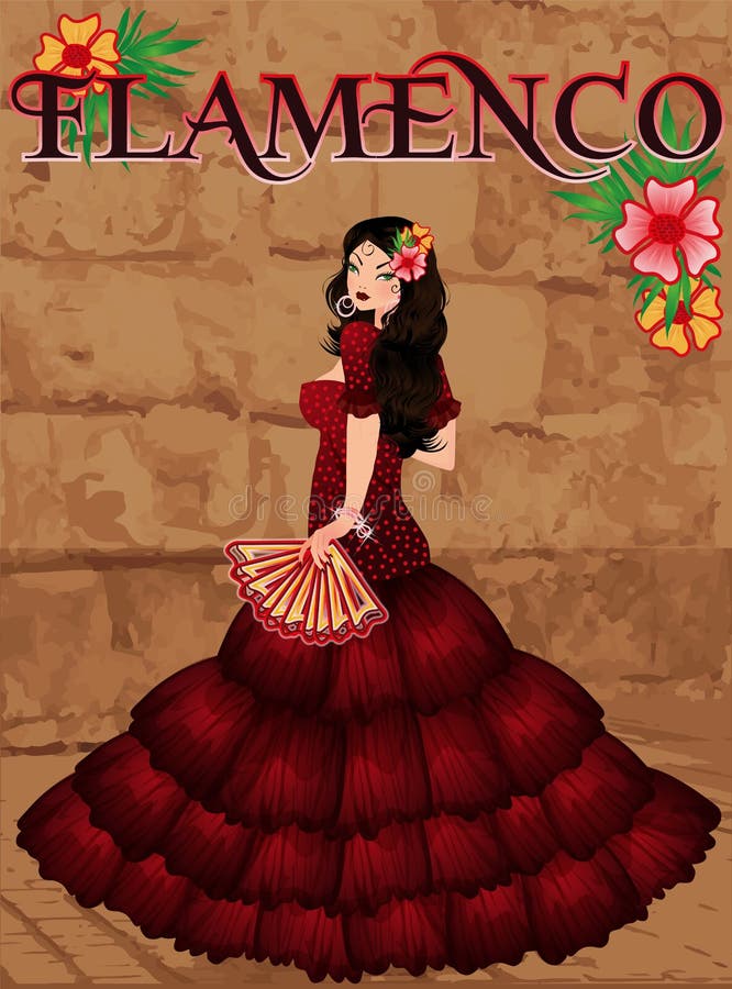 Spanish Flamenco Dancer Girl With Fan Stock Vector Illustration Of