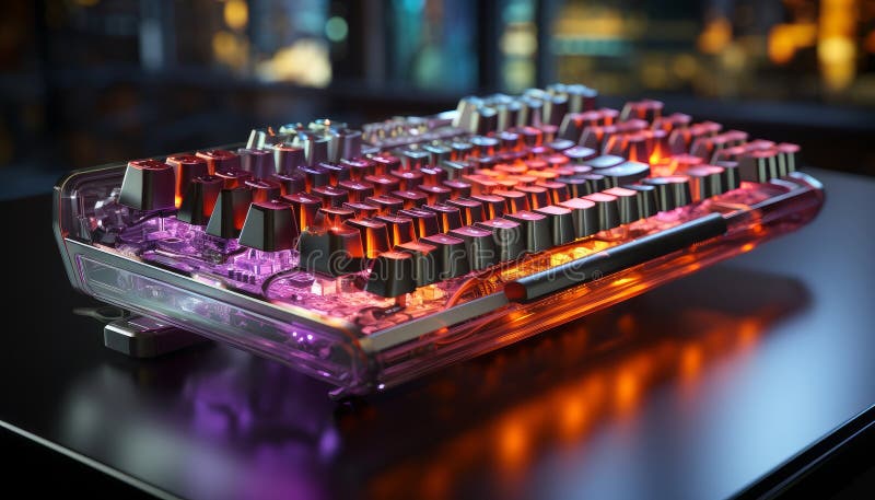 Rgb Colorful Lights Keyboard with Blur Background Generative AI Stock ...
