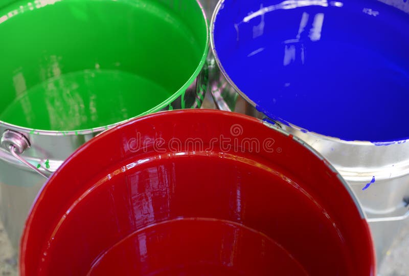 RGB Colors Paint in Paint Bucket Stock Image - Image of liquid, craft ...