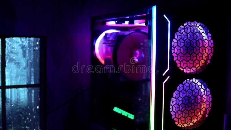 Rgb Fan in Pc Case. Rainbow Ropeller for Cooling Computer Components ...