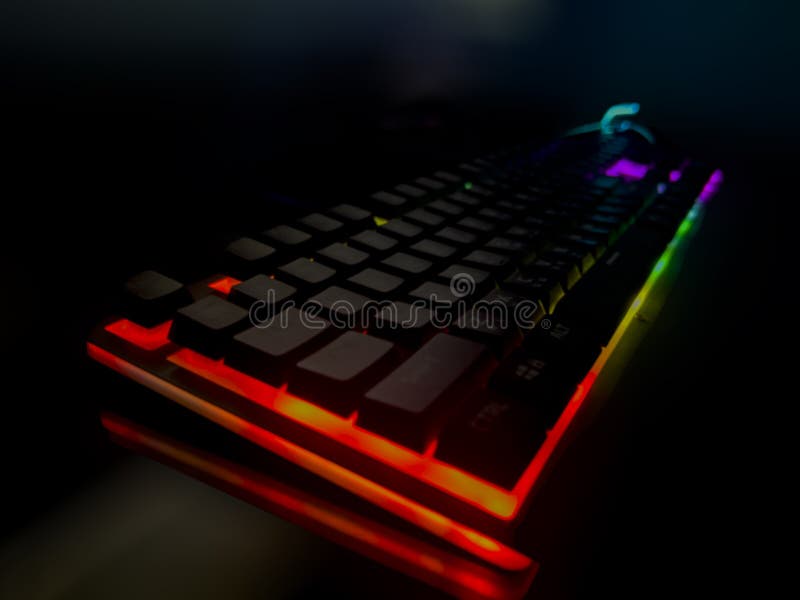 RGB Gaming Mechanical Keyboard with Nice Bokeh on Dark Room. Back ...