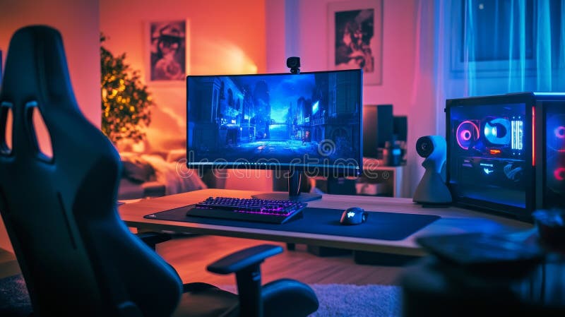 RGB LED Desk Lighting for a Gaming Computer Stock Image - Image of ...