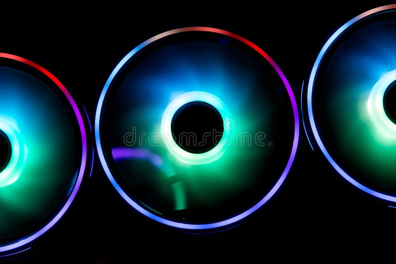 RGB Led Lights of Computer Cooling Fan Stock Image - Image of hardware ...