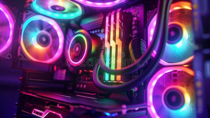 RGB Lit Internal View of a Desktop Gaming Computer. Stock Image - Image ...