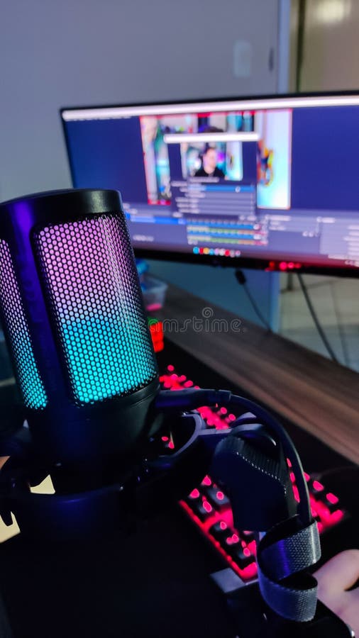 RGB Microphone of a Gamer Setup Full of Colors Stock Photo - Image of ...