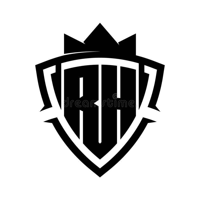 RH Letter Bold Monogram Triangle Curve Shield Shape with Crown Black ...