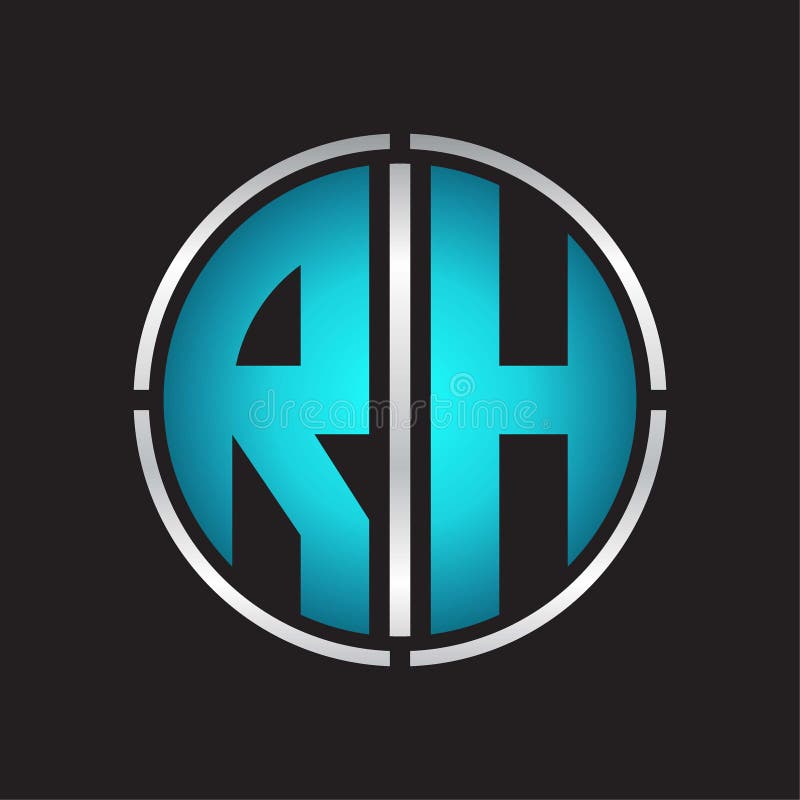 RH Logo Initial with Circle Line Cut Design Template on Blue Colors ...