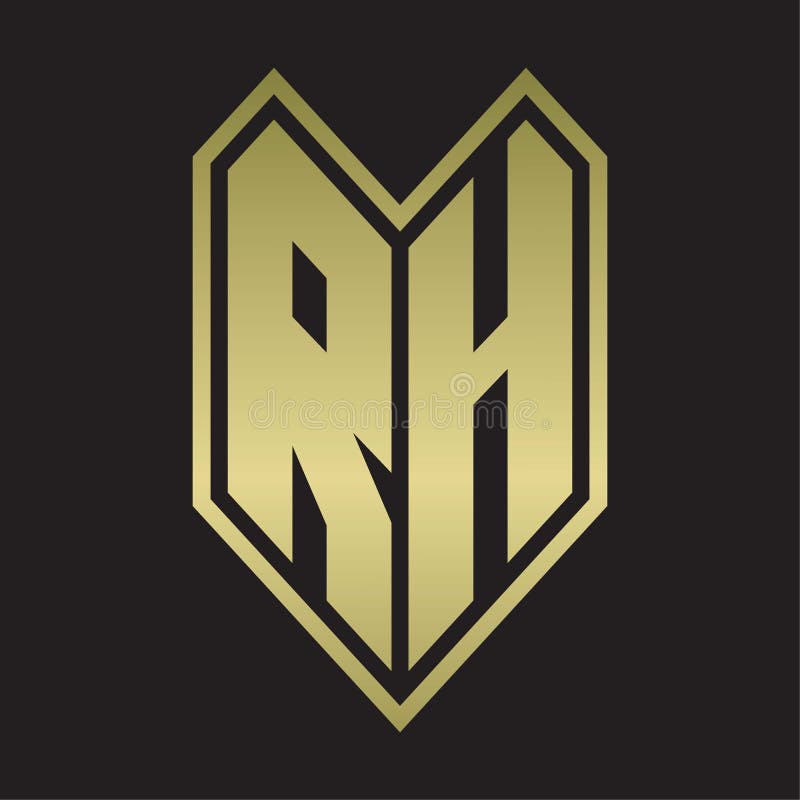 RH Logo Monogram with Emblem Line Style Isolated on Gold Colors Stock ...