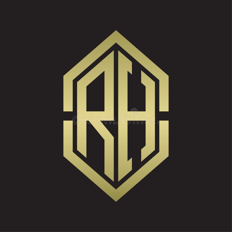 RH Logo Monogram with Hexagon Shape and Outline Slice Style with Gold ...