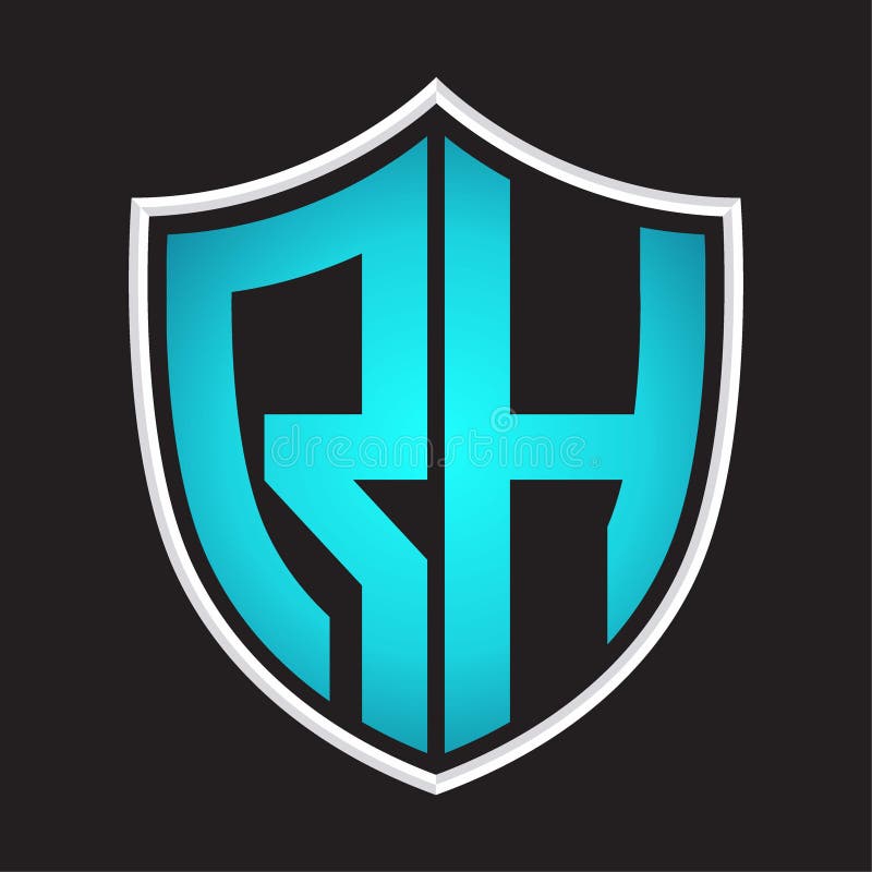 RH Logo Monogram with Shield Shape Isolated Blue Colors on Outline ...