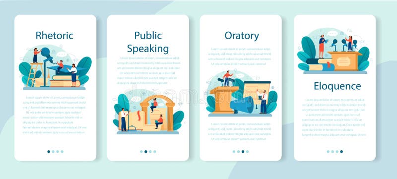 Rhetoric or Elocution School Class Mobile Application Banner Set. Stock ...