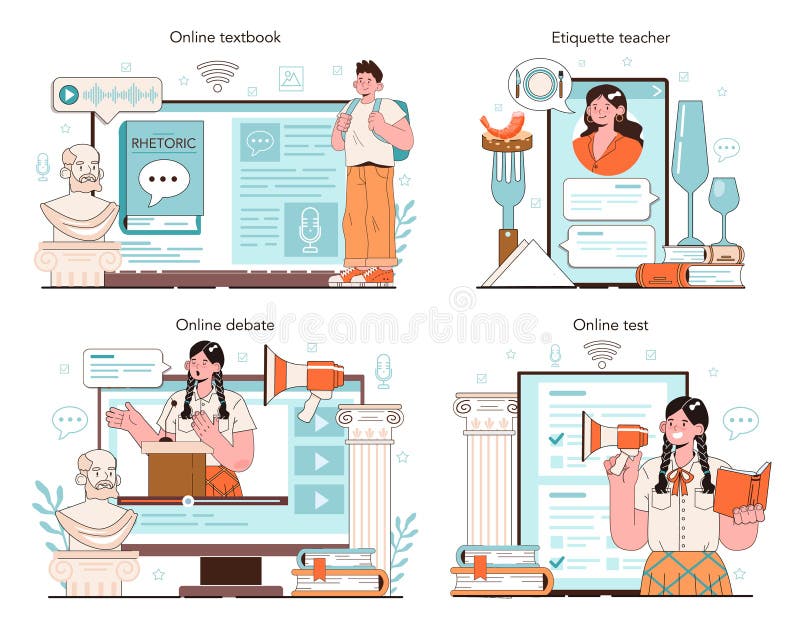 Rhetoric School Class Online Service or Platform Set. Students Training ...