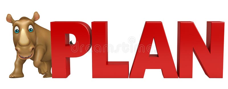 Rhino Cartoon Character with Plan Sign Stock Illustration ...