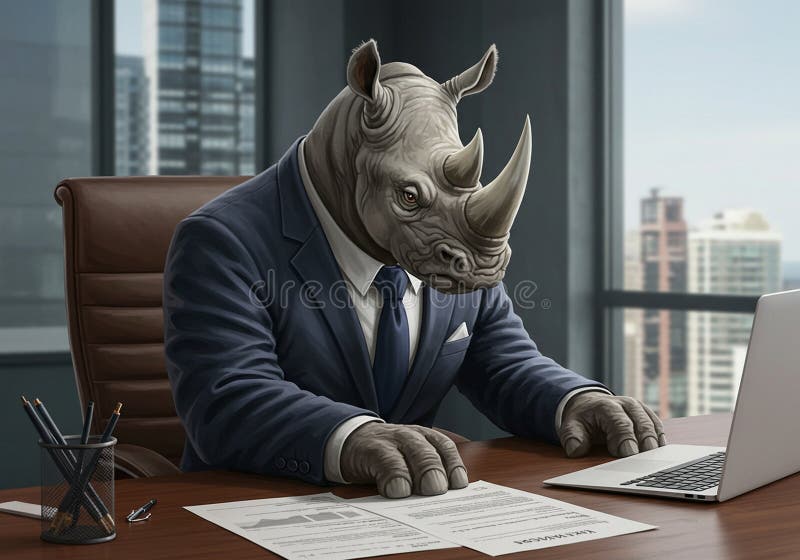 Rhino CEO at Work: a Powerful Digital Painting Stock Illustration ...