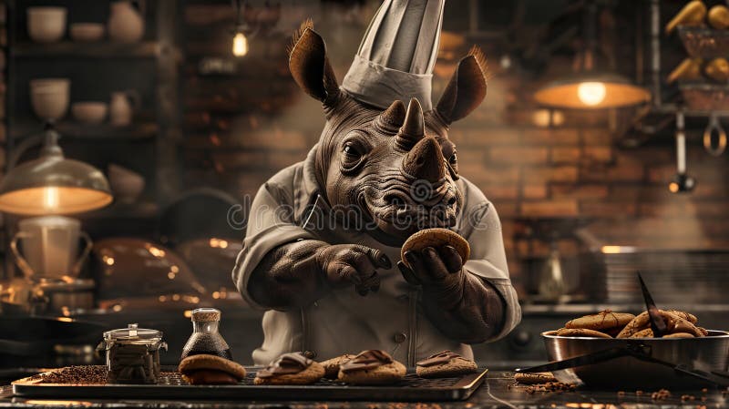 Rhino Chef Cooking Chocolate Cookies. Generative Ai Stock Illustration ...