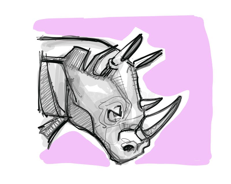 Rhino Digital Hand Drawn Illustration Stock Illustration - Illustration ...
