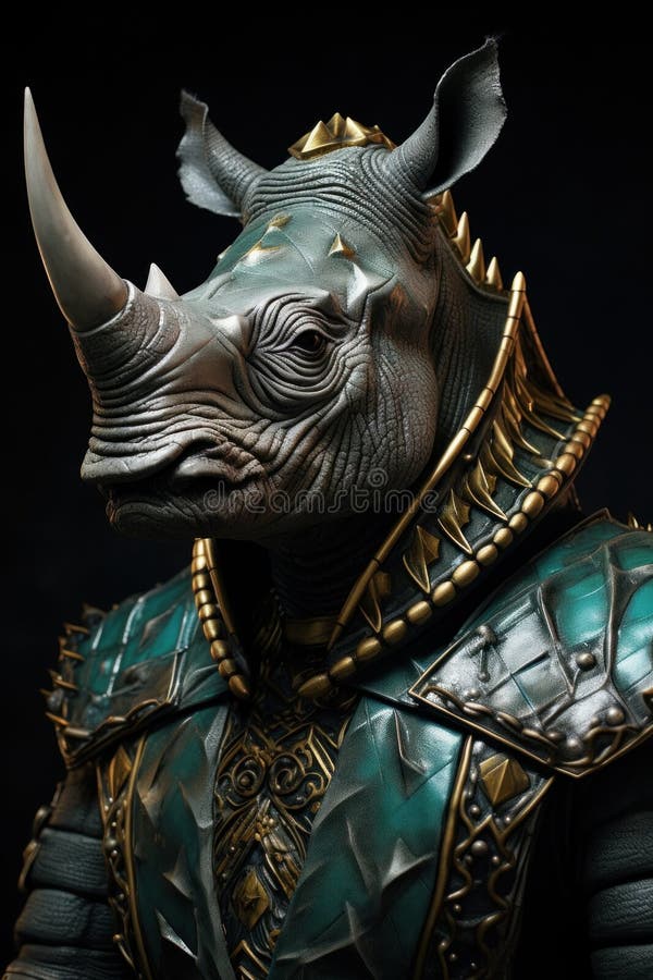 A Rhino Dressed in Armor with Horns, AI Stock Photo - Image of macro ...