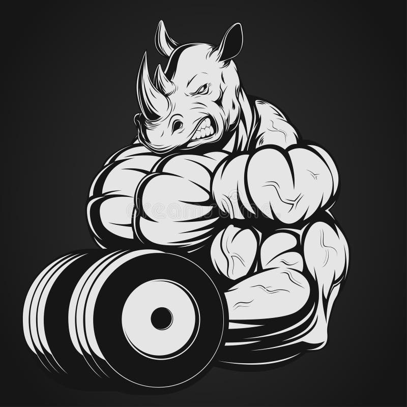Rhino with dumbbell stock vector. Illustration of character - 53521354